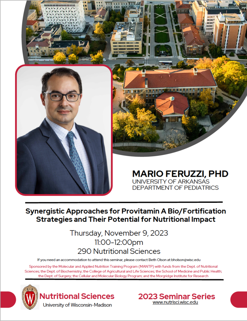 Fall 2023, Seminar Series – Mario Feruzzi, PHD – Nutritional Sciences